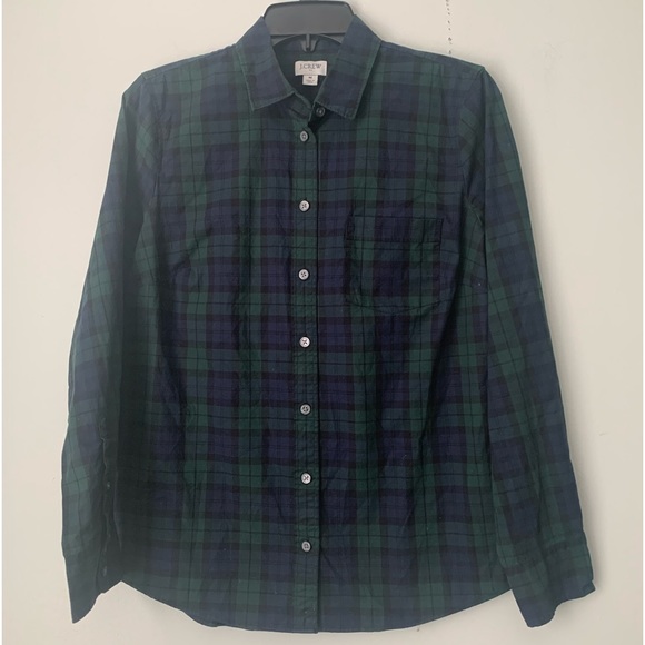 Tops | J Crew Factory Black Watch Plaid Cotton Poplin Shirt In Signature Fit Medium | Poshmark